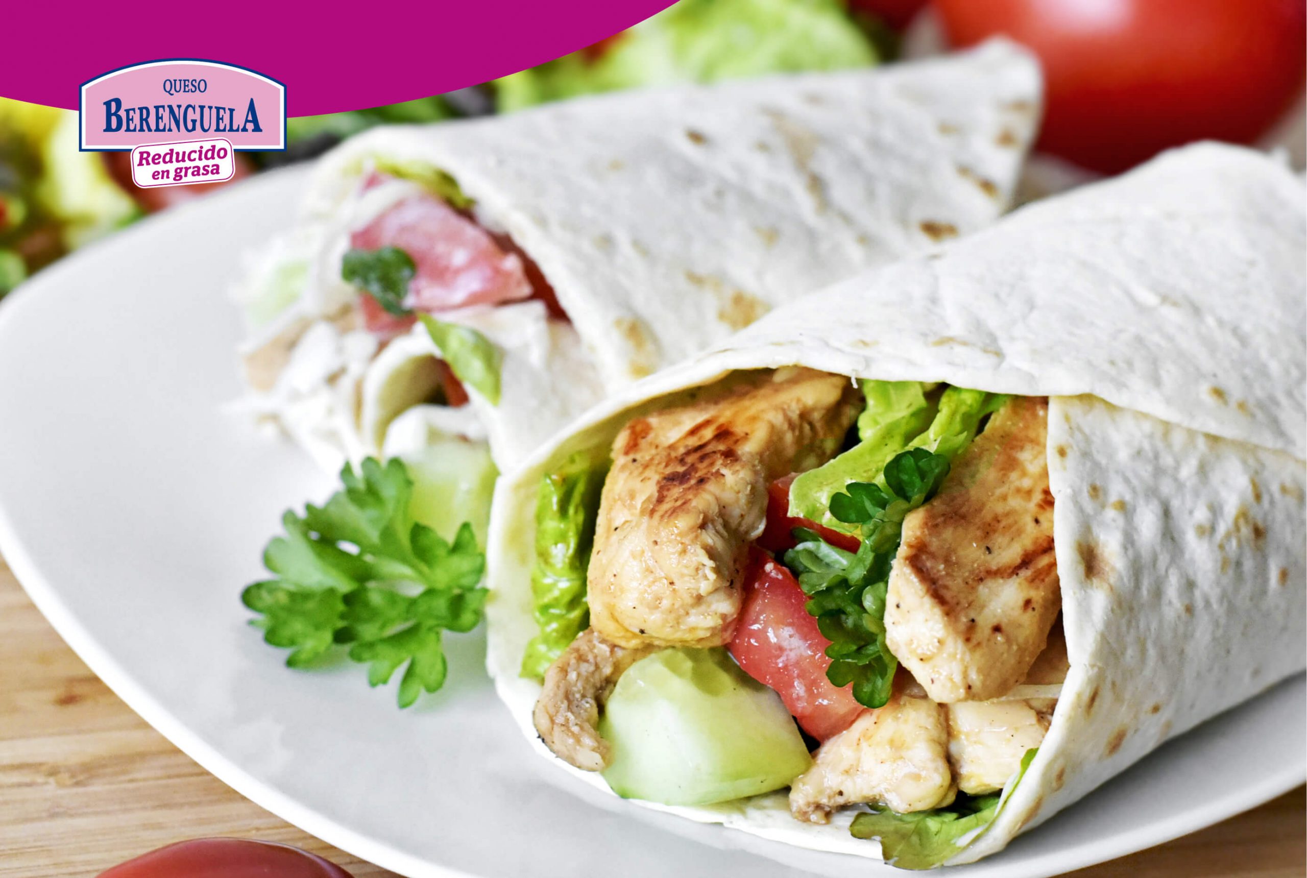 Burritos de pollo con Queso Berenguela, aguacate y verduras